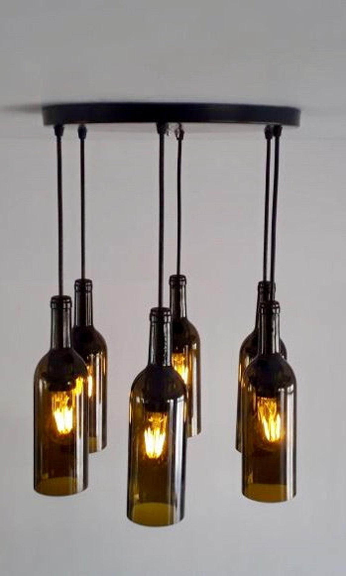 WINE BOTTLE INDUSTRIAL Light fixture Chandelier Made from 6 | Etsy