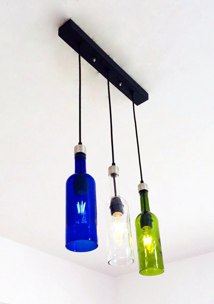 MULTI COLOUR WINE Bottle Industrial Light Fixture - Chandelier ...