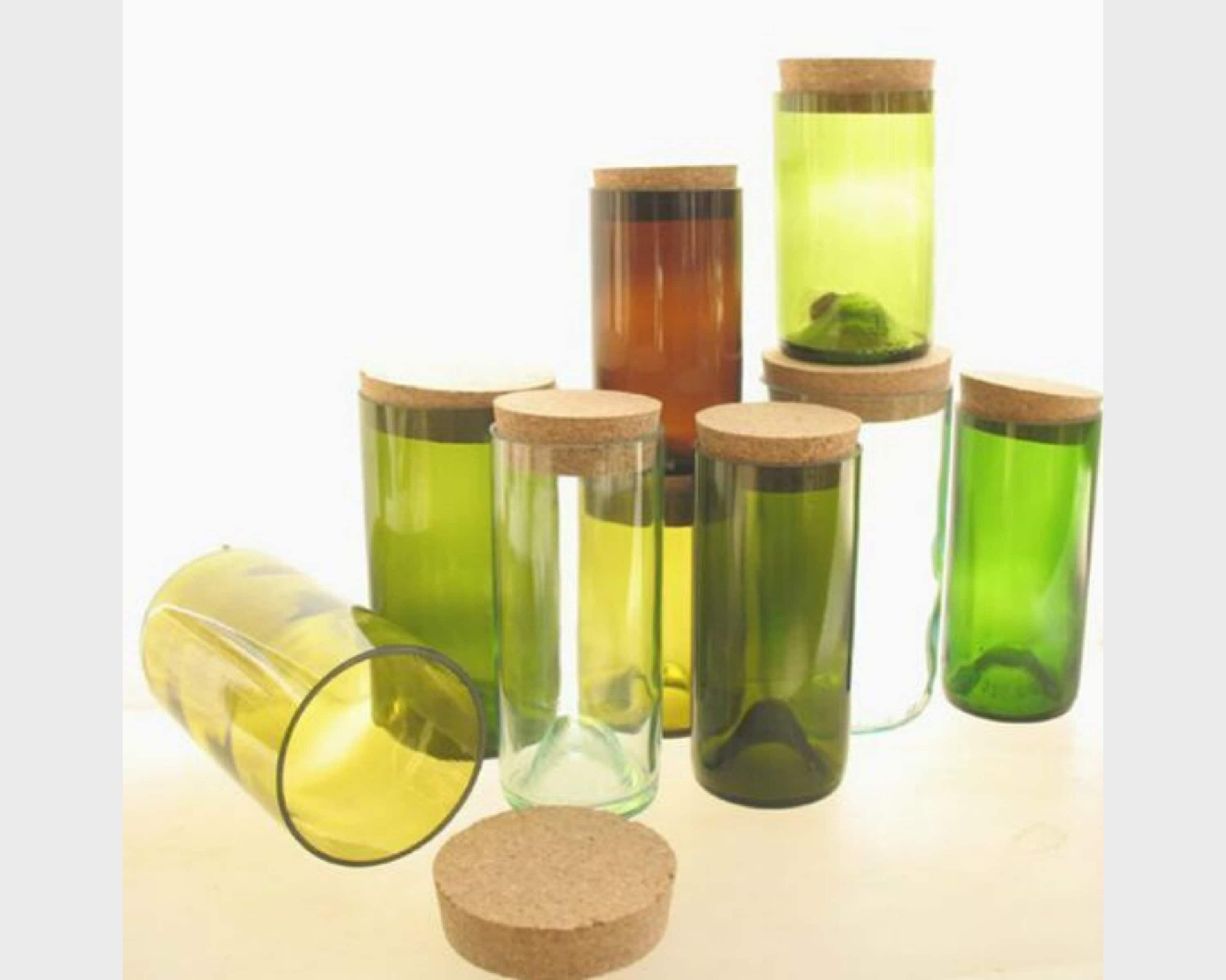 Wine Bottle Cut Jars Storage Glass Containers With Cork Lids - Etsy