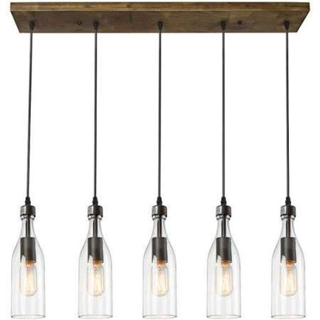 CUSTOM BOTTLE CHANDELIER - Industrial Light Fixture Made From 5 Clear ...