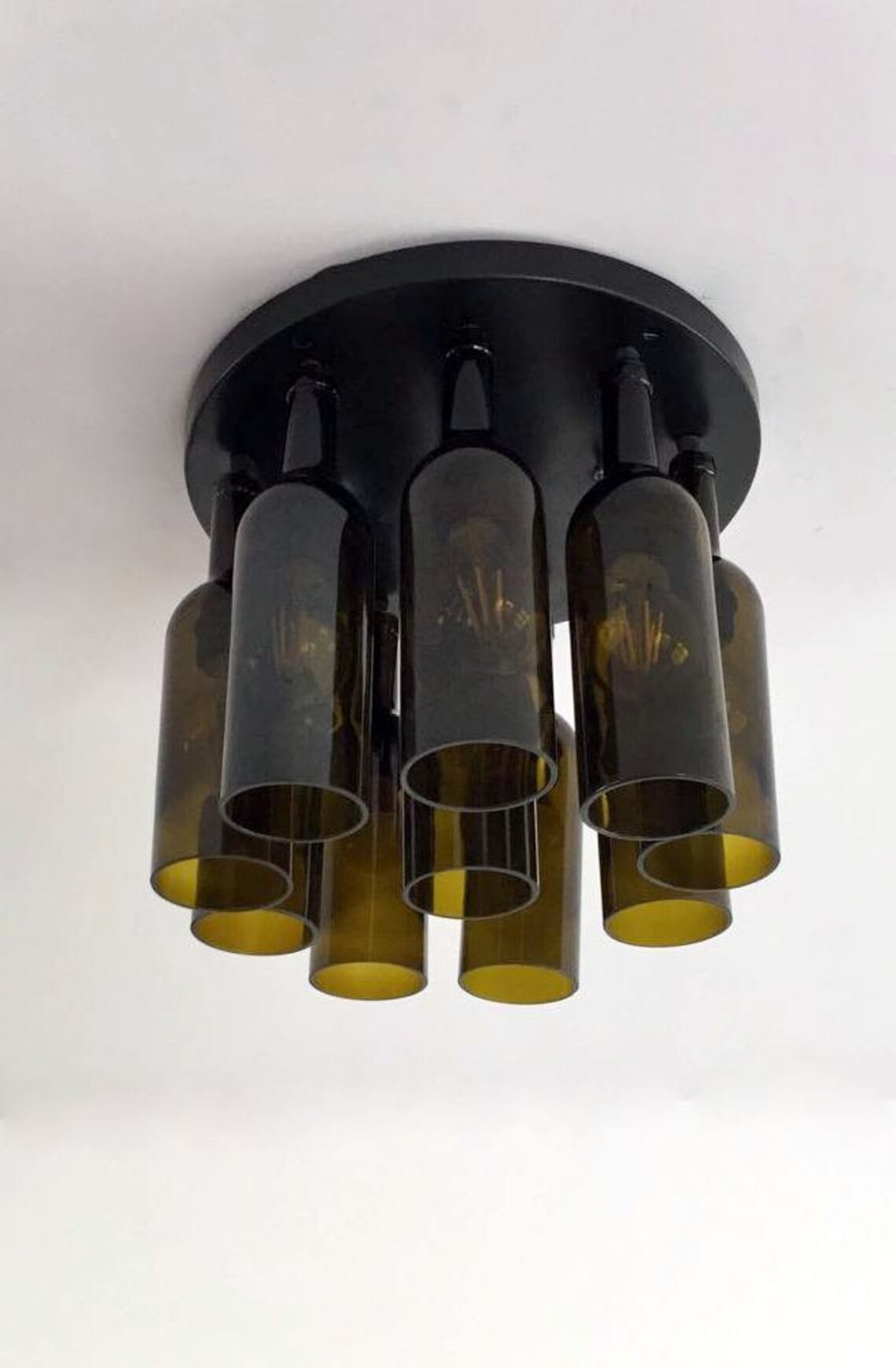 WINE BOTTLE Industrial Light Fixture - Chandelier Made From Olive Green ...