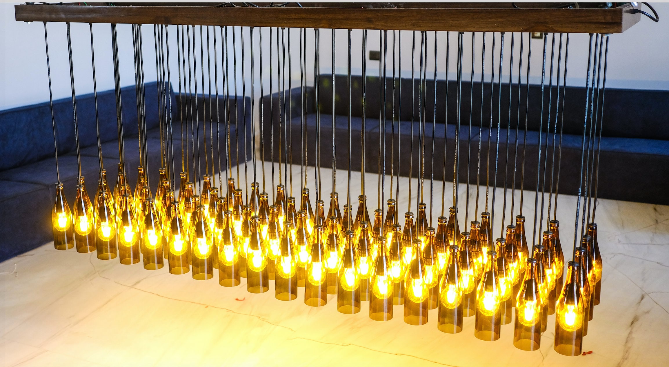 CUSTOM BOTTLE CHANDELIER / Industrial Light Fixture Made From 72 Beer ...