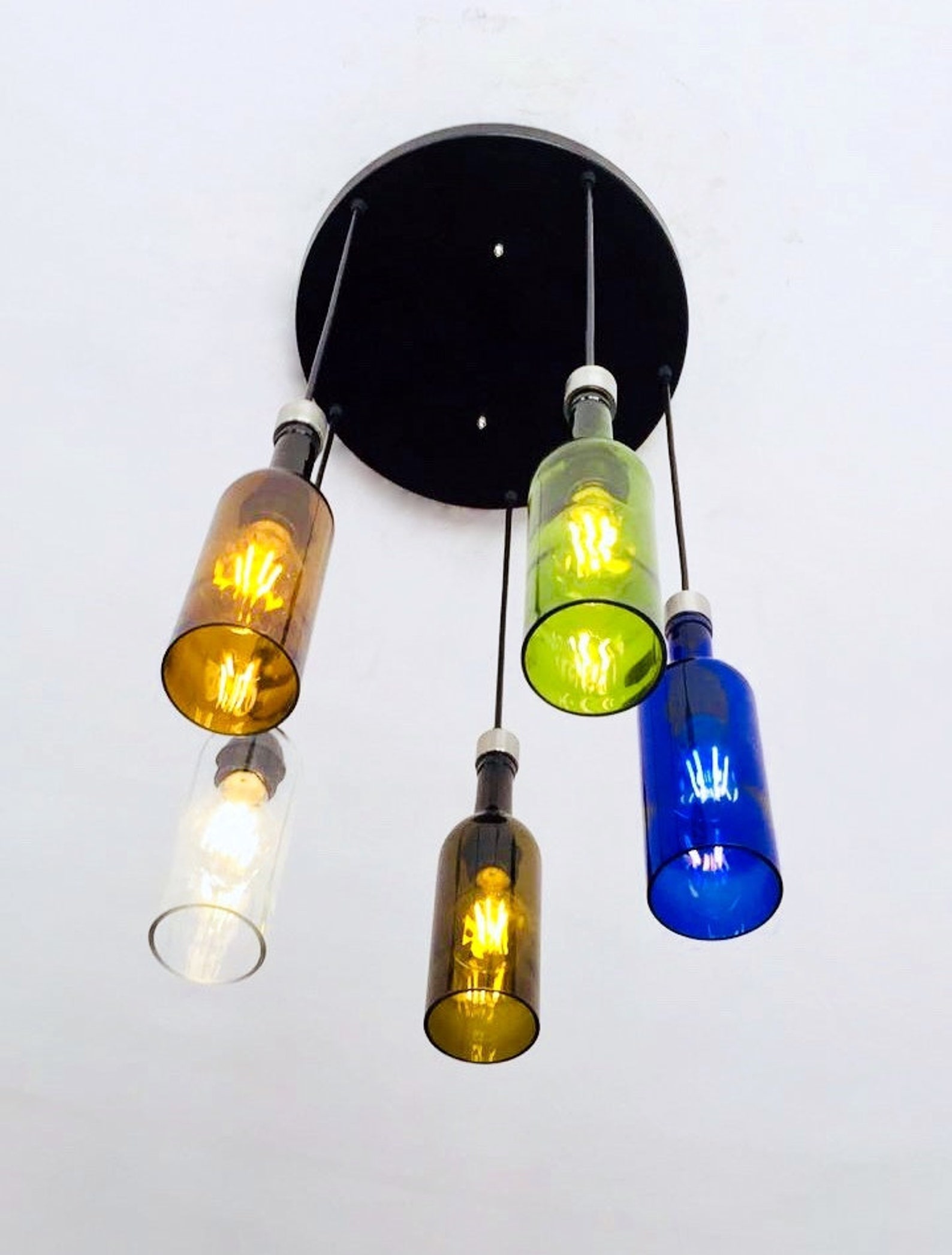 BOTTLE LIGHT FIXTURE - Colourful Chandelier Made From Wine and Vodka ...