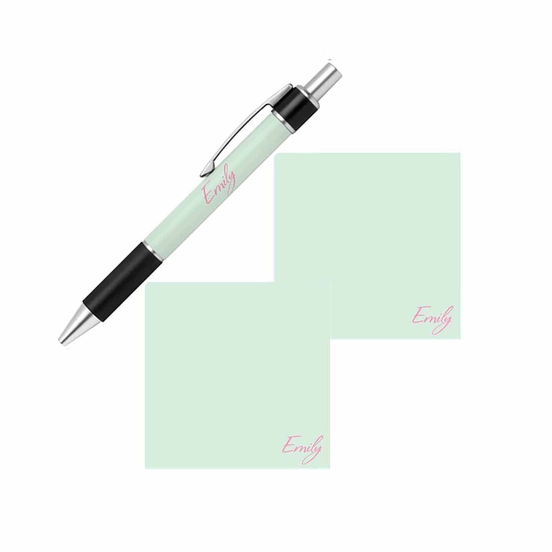 Personalized Pastel Green Sticky Notes And Pen Set - Etsy