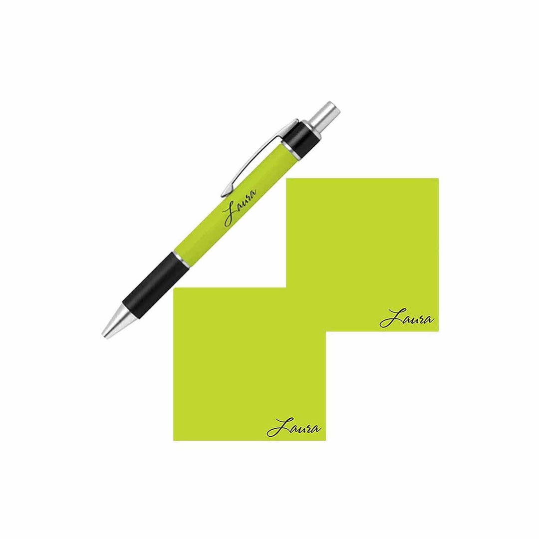 Personalized Lime Sticky Notes and Pen Set - Etsy