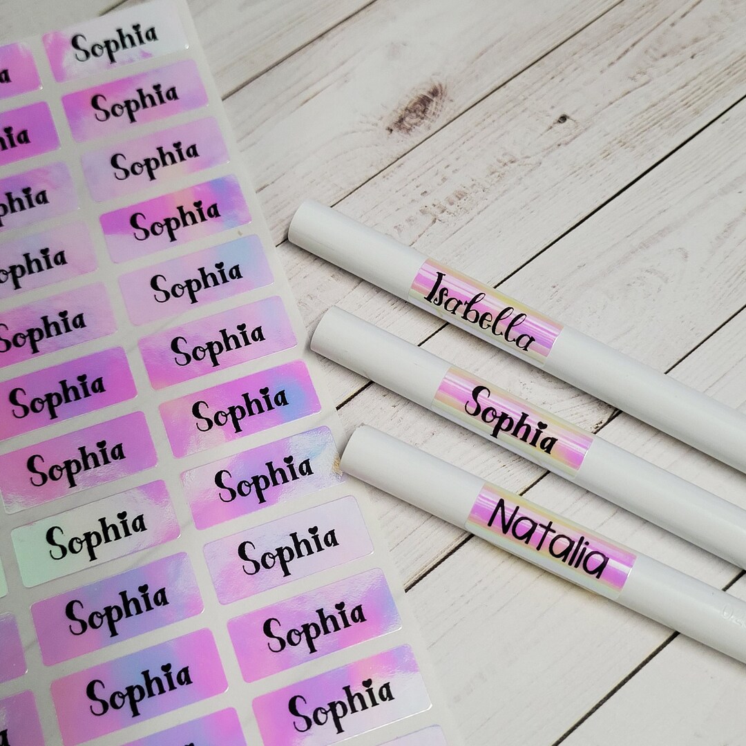 Waterproof Pink Hologram Name Stickers, Mini Size - Etsy
