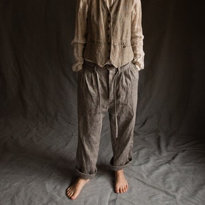 Grey Linen Pants HEMINGWAY. Buttoned Trousers Woolen Pants Linen Womens ...