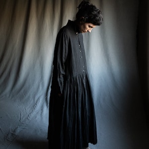 Black Linen Dress INSOMNIA. Linen Womens Clothing Duster Vintage Shirt ...