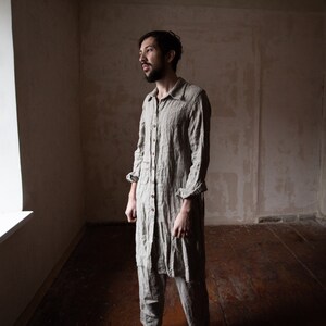 Mens Linen Shirt Duster FOREST. Linen Mens Clothing Natural Grey Undyed ...