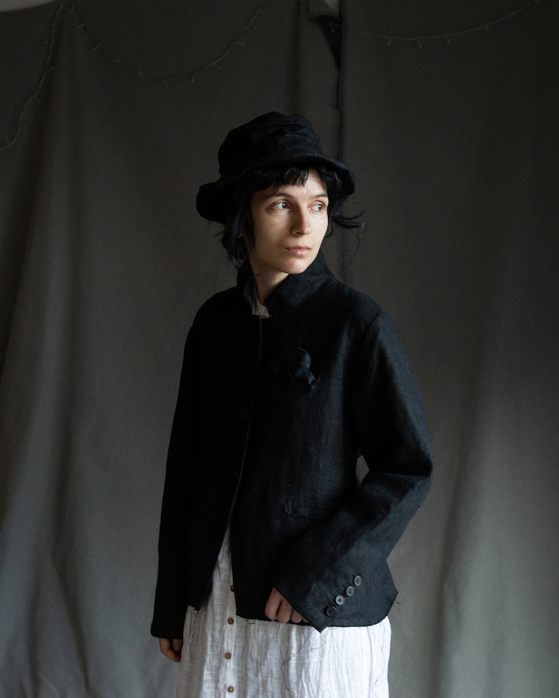 Black Linen Blazer POE. Linen Jacket Classical Antique | Etsy