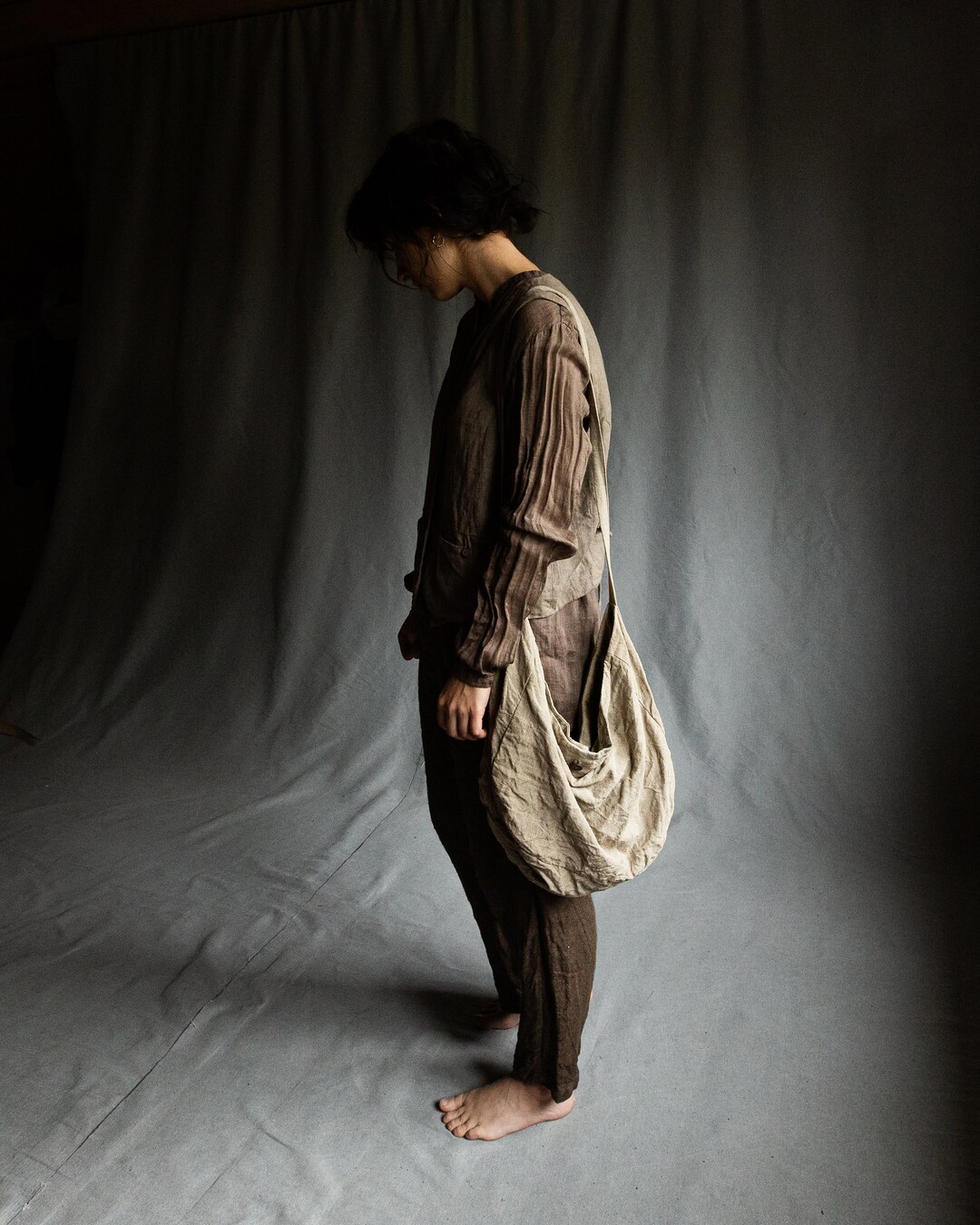 EASY Linen Bag. Crossbody Farmers Pouch Market Bag Flax Rustic Sack Bag ...