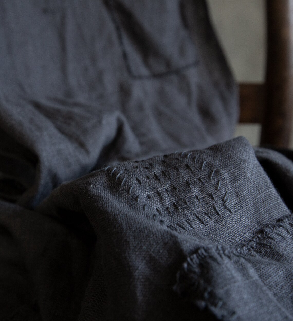 Off Black / Dark Grey Linen Patched Scarf INSPIRATION. Linen | Etsy