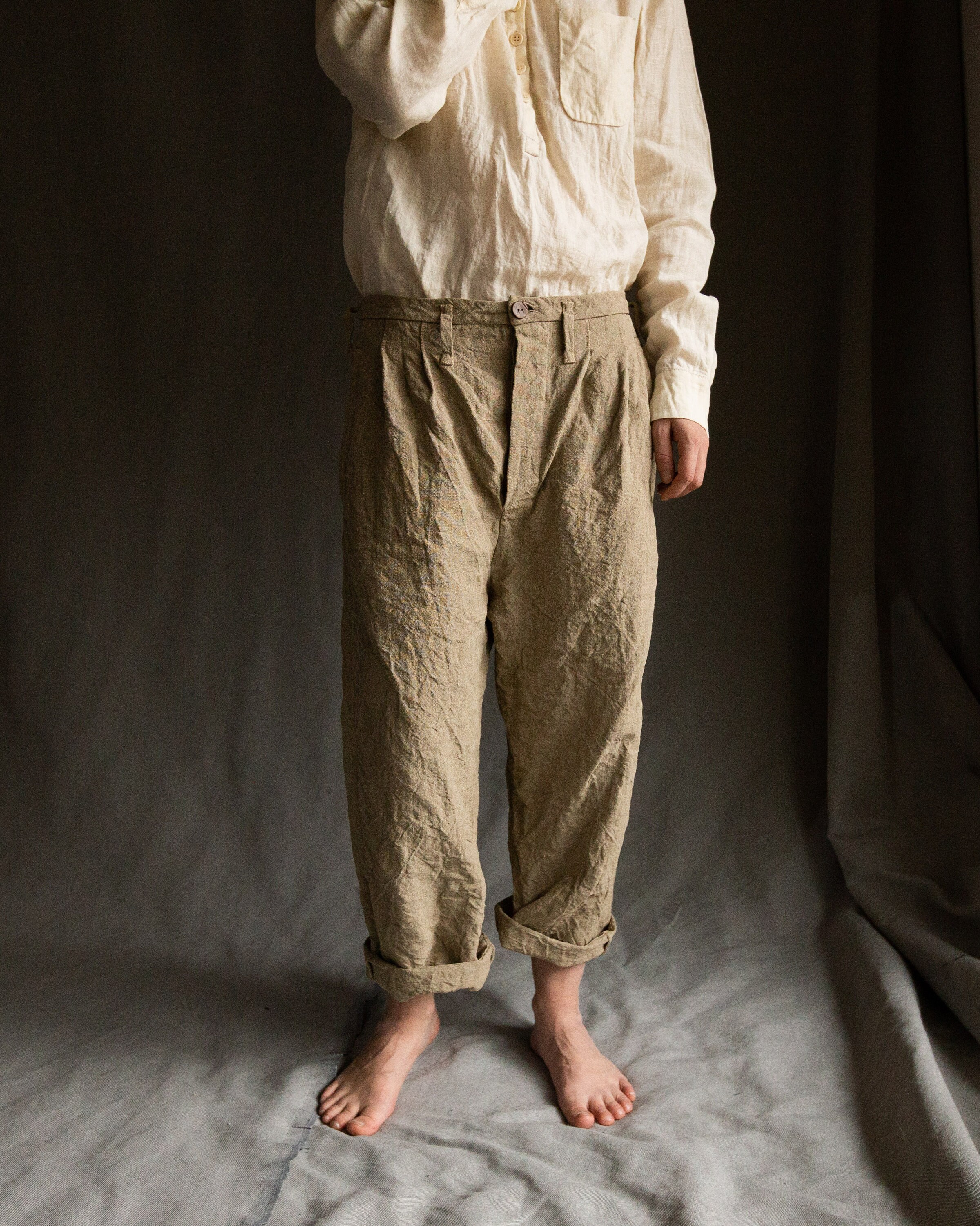 Men's Linen Pants HEMINGWAY. Buttoned Trousers Natural | Etsy