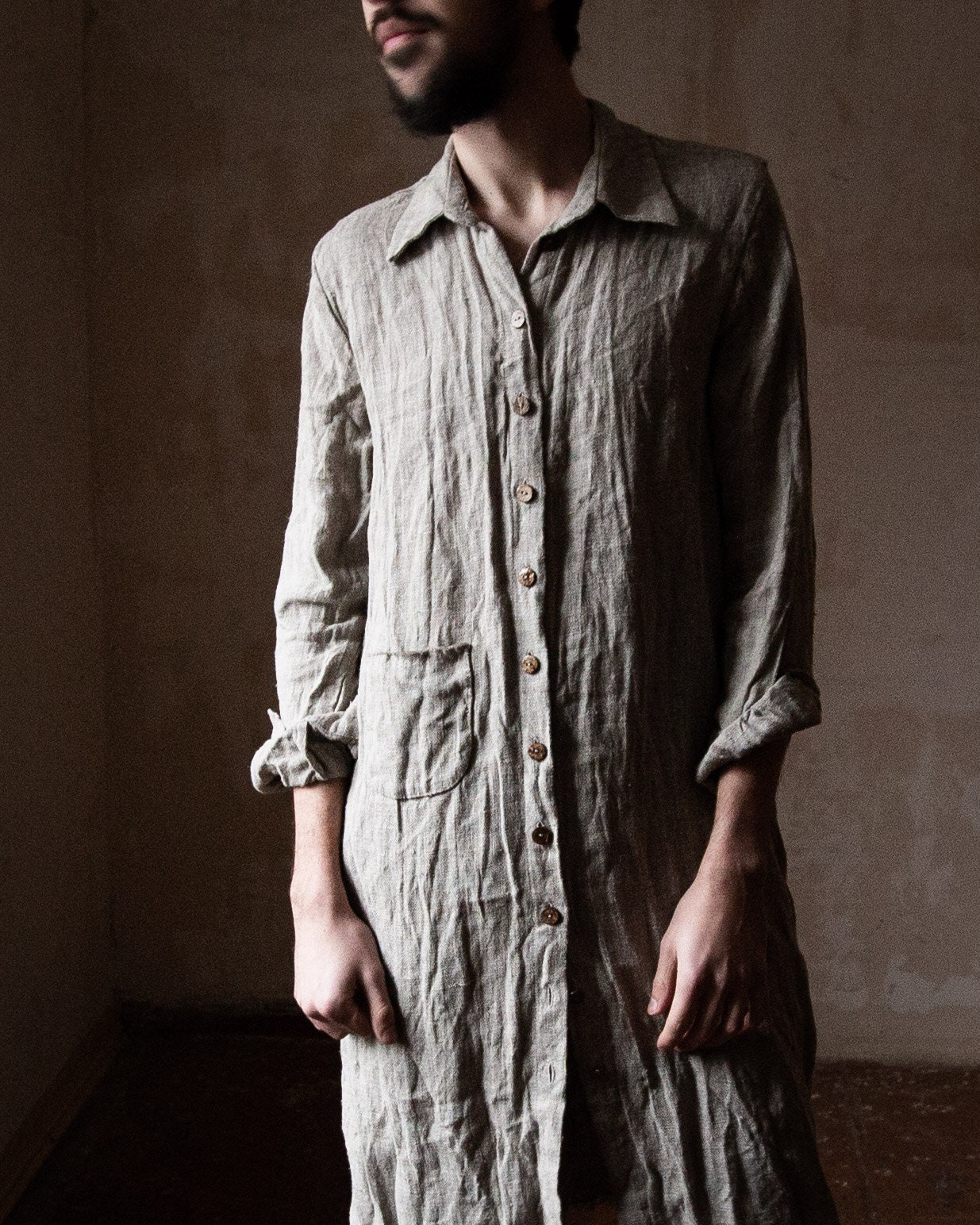 Mens Linen Shirt Duster FOREST. Linen Mens Clothing Natural - Etsy