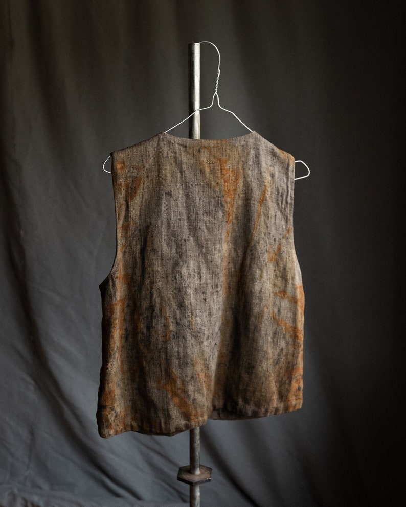 Men's Rusty Linen Vest YOKO. Rust Grey Hand Dyed Splotchy - Etsy
