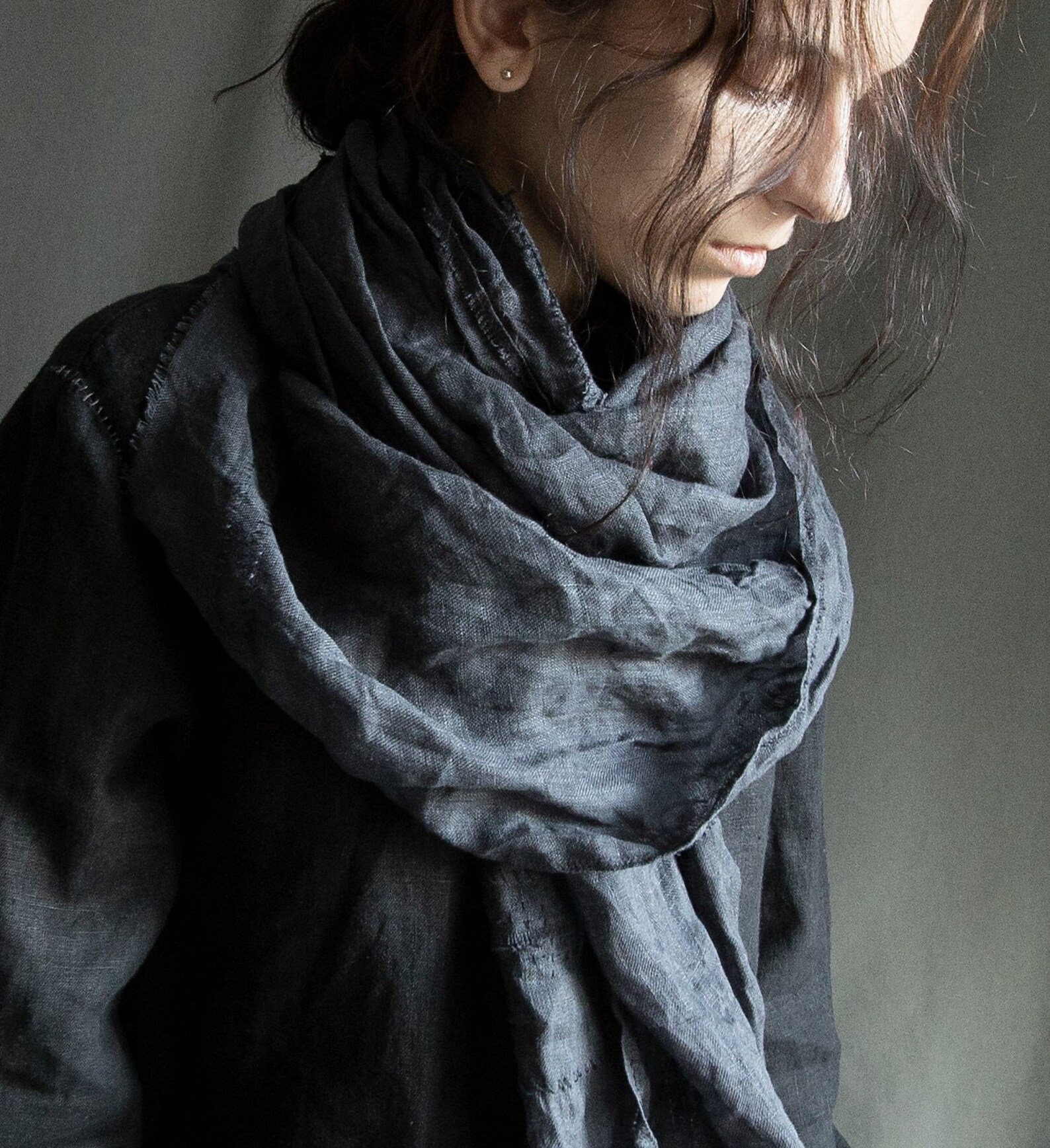 Black Witchy Linen Scarf NIGHT. Gothic Semi Sheer Scarf Boho - Etsy