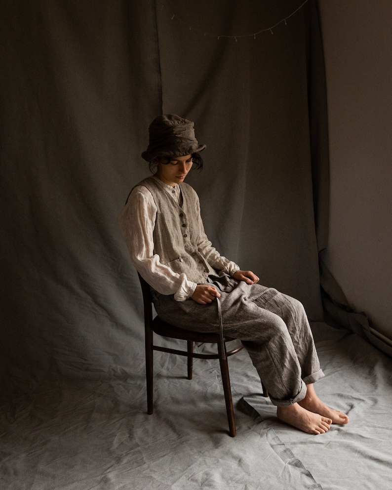 Grey Linen Pants HEMINGWAY. Buttoned Trousers Woolen Pants - Etsy