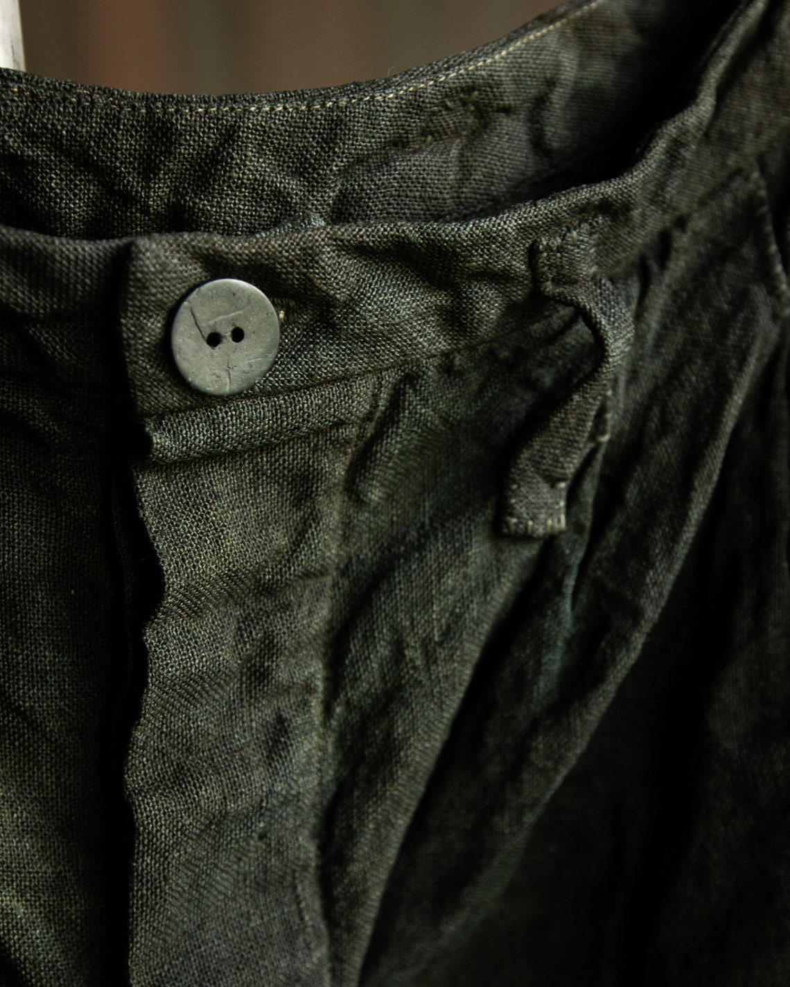 Dark Green Linen Pants HEMINGWAY. Naturally Dyed Buttoned - Etsy