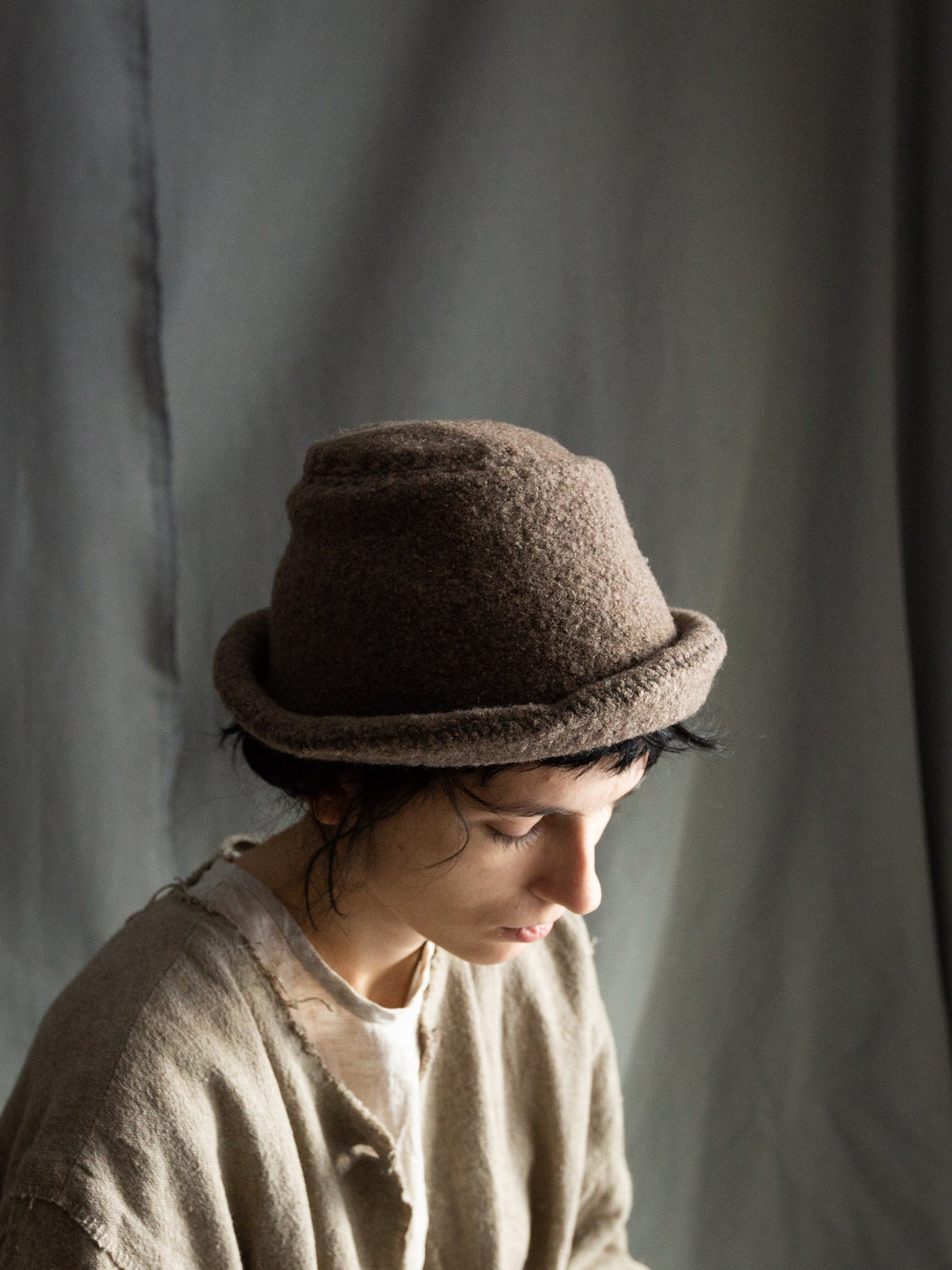 Woolen Brown Hat CLAY. Natural Wool Hat Winter Cap Hand | Etsy