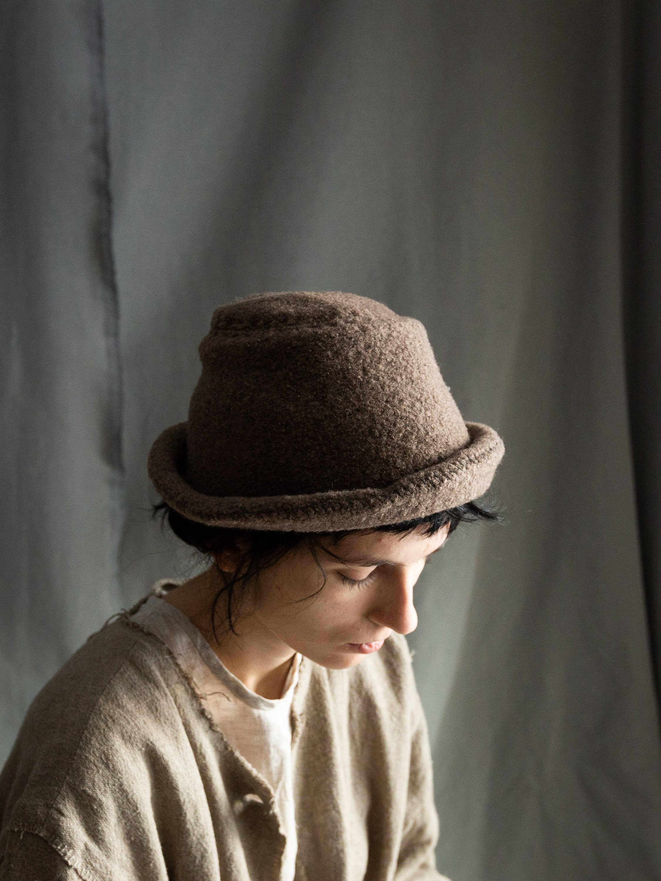 Woolen Brown Hat CLAY. Natural Wool Hat Winter Cap Hand | Etsy