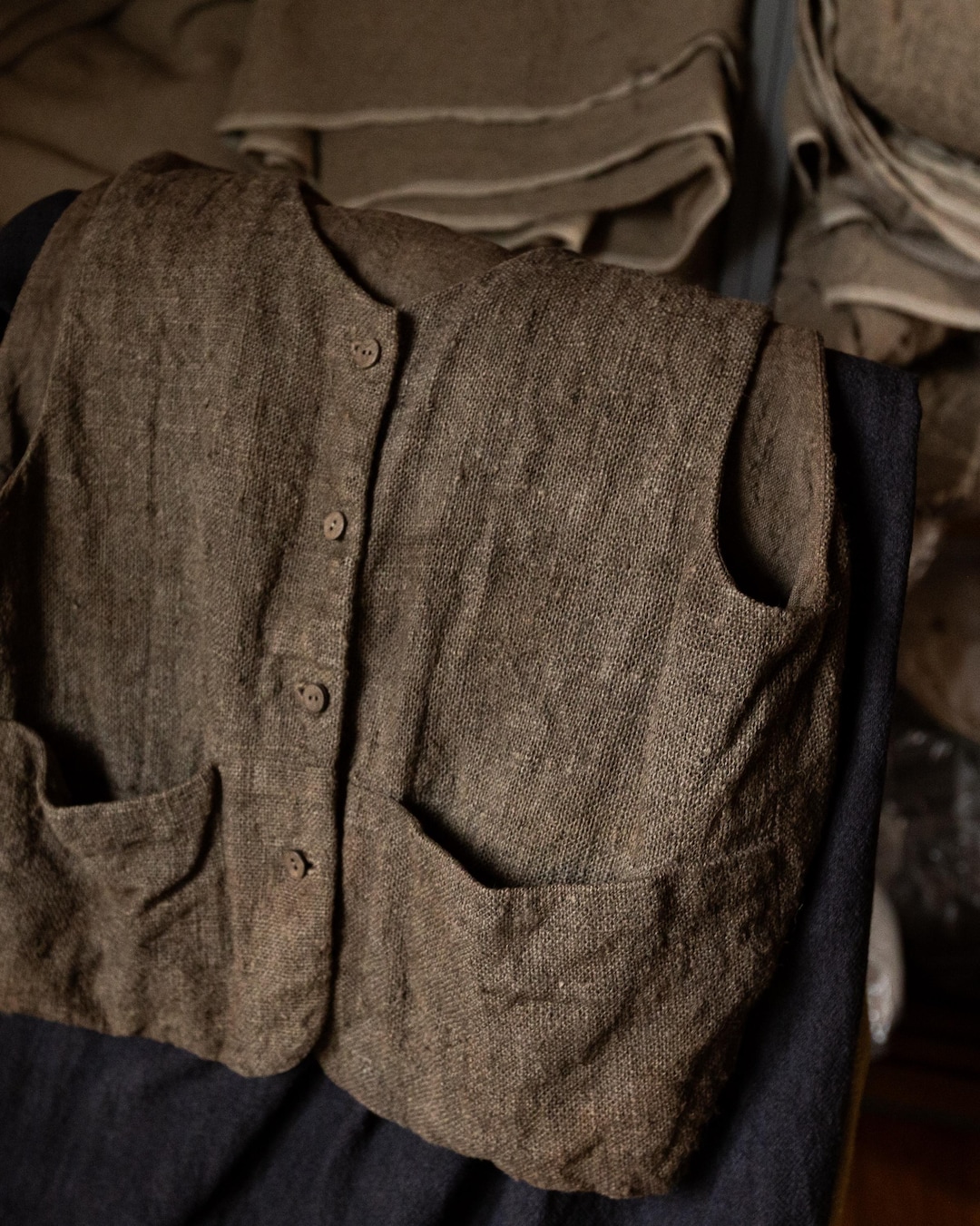 Women's Vest NAIVE, Heavy Rustic Raw Linen Sackcloth, Naturally Dyed ...