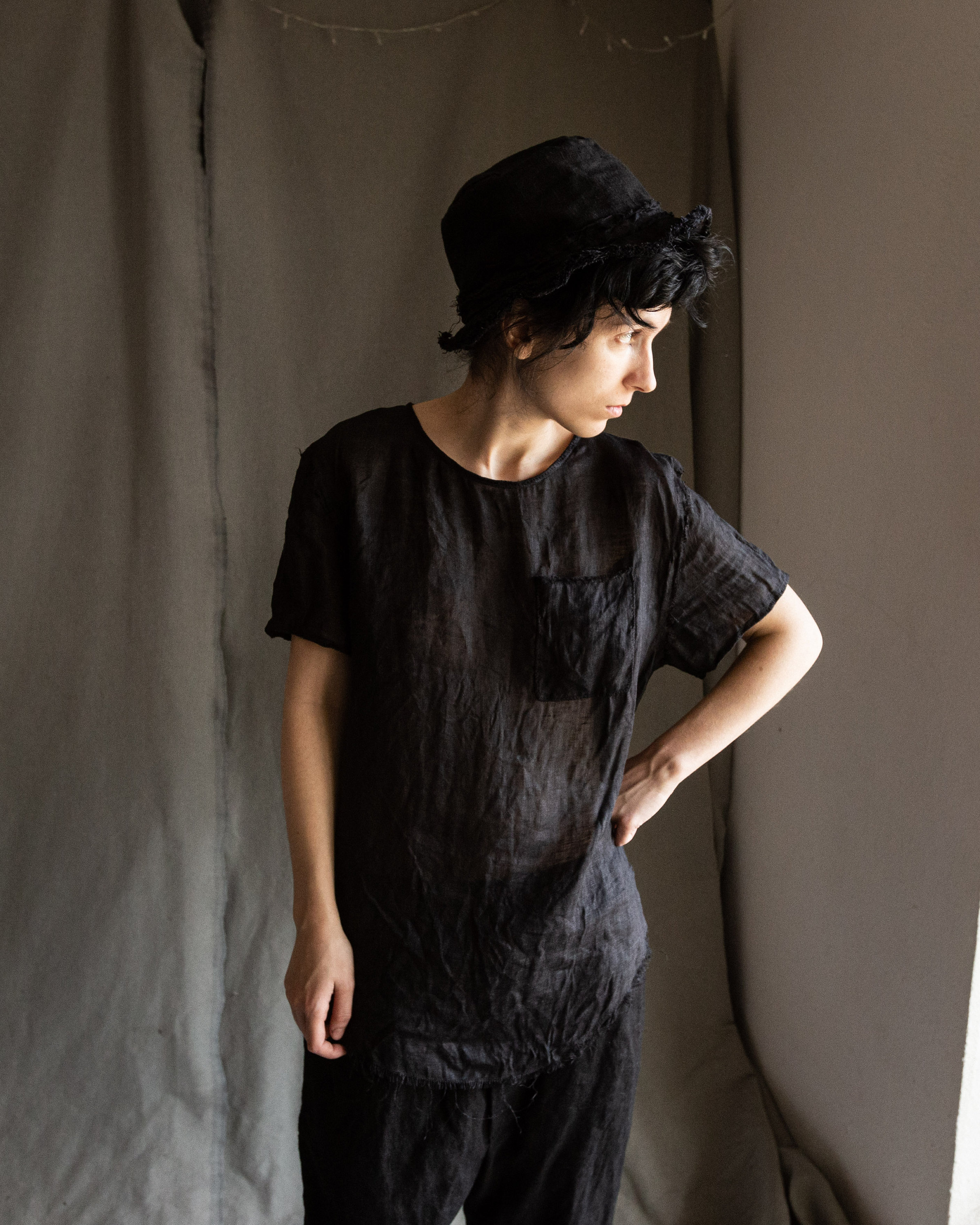 Womens linen t-shirt INK. Women's linen clothing black | Etsy