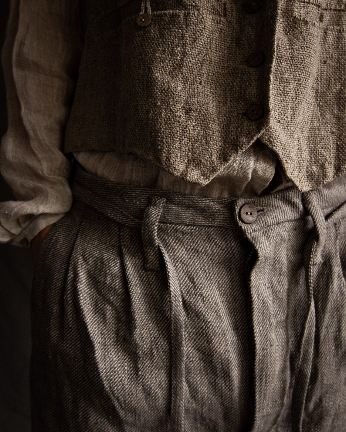 Grey Linen Pants HEMINGWAY. Buttoned Trousers Woolen Pants - Etsy
