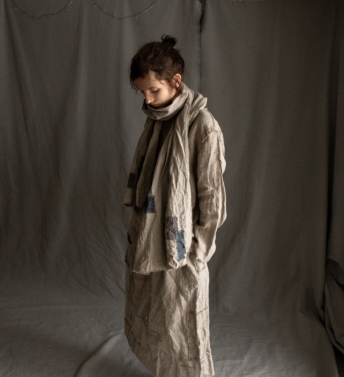 Heavy Linen Patched Scarf INSPIRATION. Linen Shawl Patchwork | Etsy