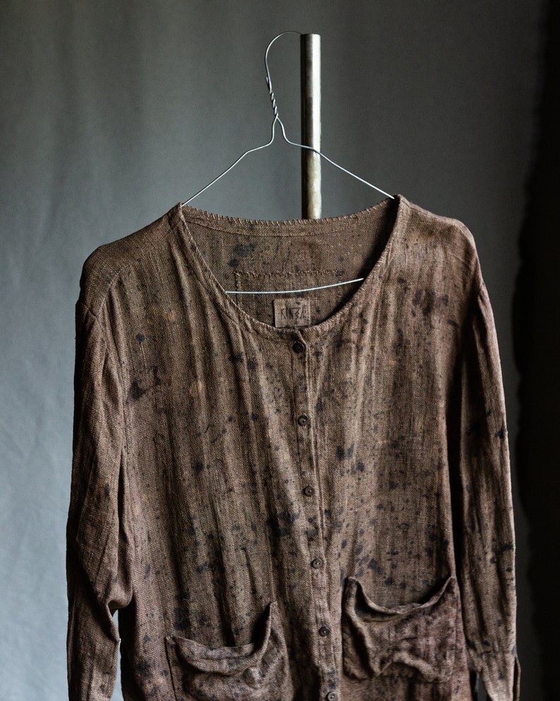 Naturally Dyed Splotchy Sackcloth LITTLE CARDI. Linen Women - Etsy