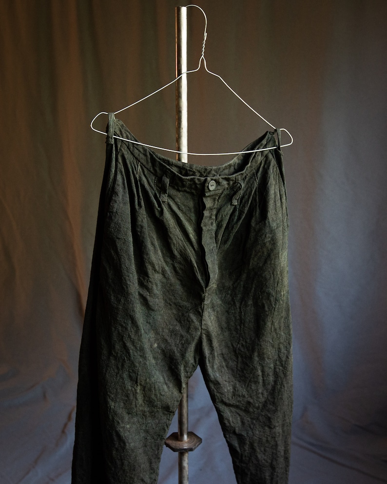 Dark Green Linen Pants HEMINGWAY. Naturally Dyed Buttoned - Etsy
