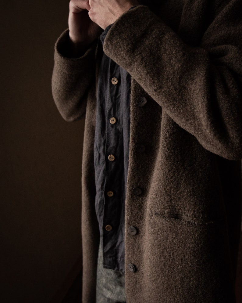 Brown Woolen Mens Coat TAIGA. Natural Wool Coat Trench Jacket - Etsy