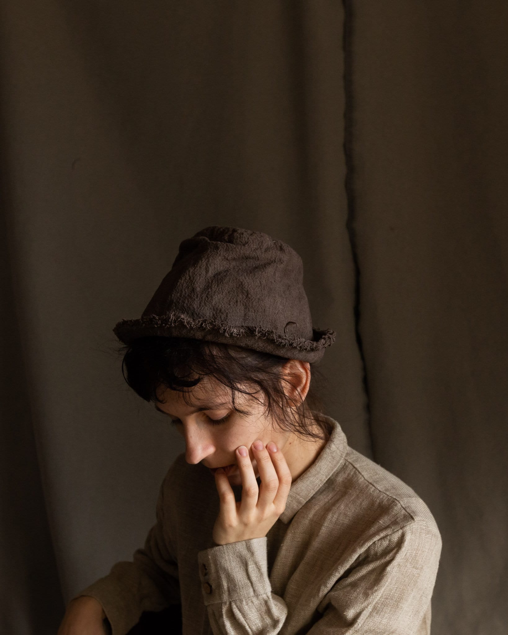 Naturally dyed purplish grey hat CLAY. Linen hat organic eco | Etsy