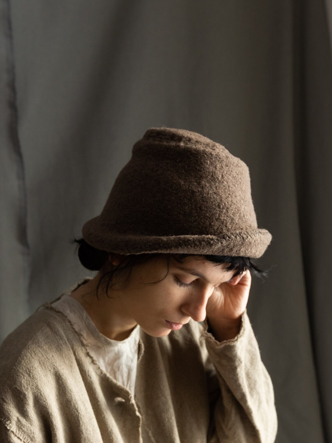 Woolen Brown Hat CLAY. Natural Wool Hat Winter Cap Hand | Etsy