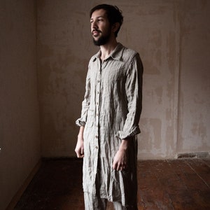 Mens Linen Shirt Duster FOREST. Linen Mens Clothing Natural Grey Undyed ...
