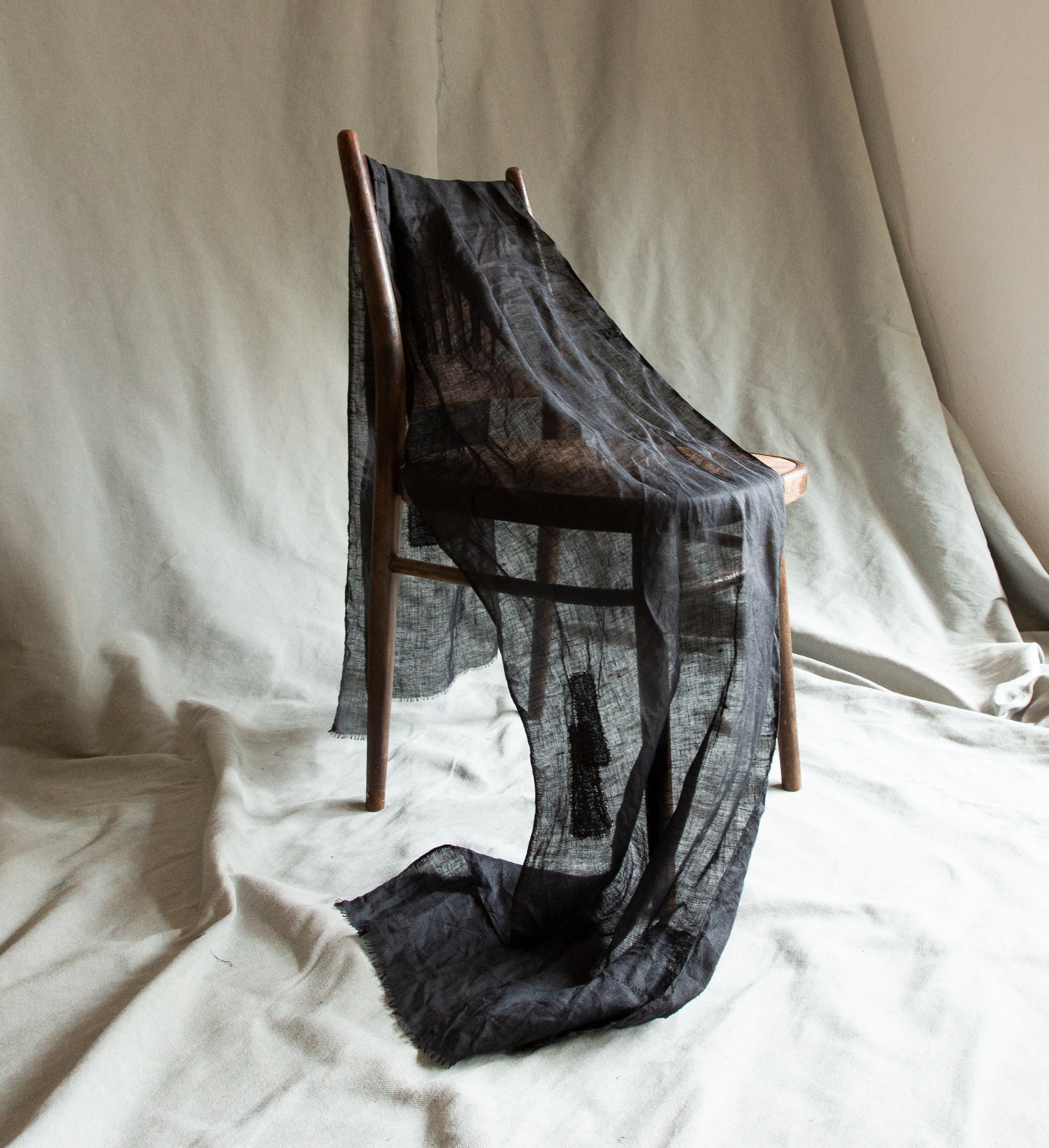 Black Witchy Linen Scarf NIGHT. Gothic Semi Sheer Scarf Boho - Etsy