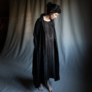 Black Linen Dress INSOMNIA. Linen Womens Clothing Duster Vintage Shirt ...