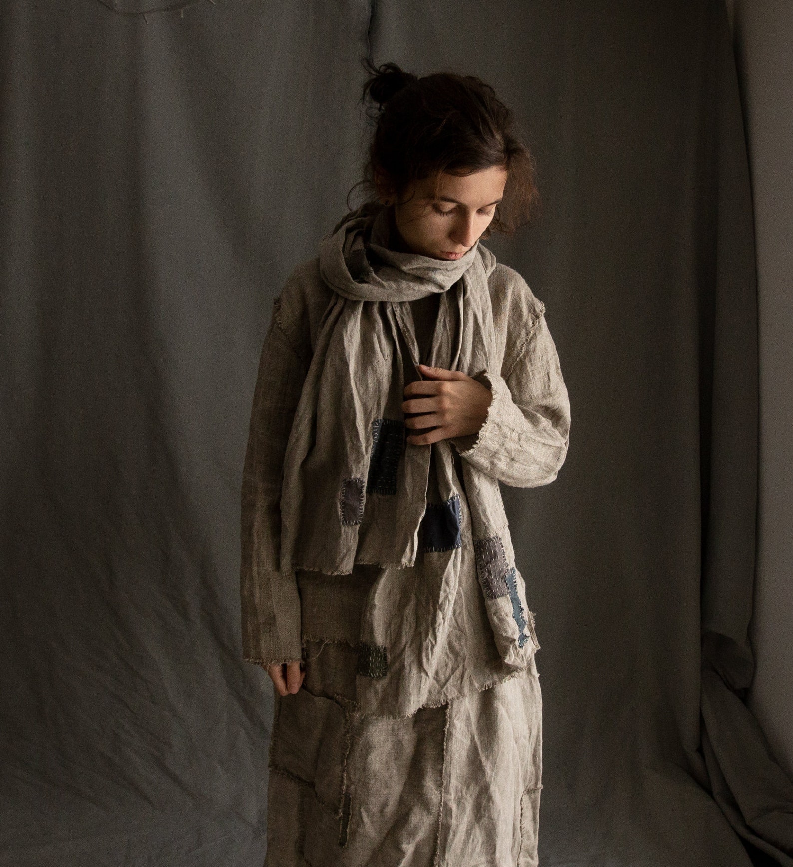 Heavy Linen Patched Scarf INSPIRATION. Linen Shawl Patchwork | Etsy