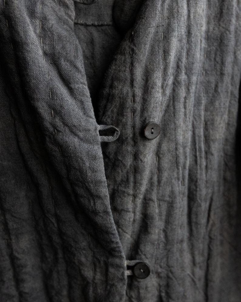 Men's Quilted Coat ORIGIN, Raw Wrinkly Heavy Linen Naturally Dyed Into ...