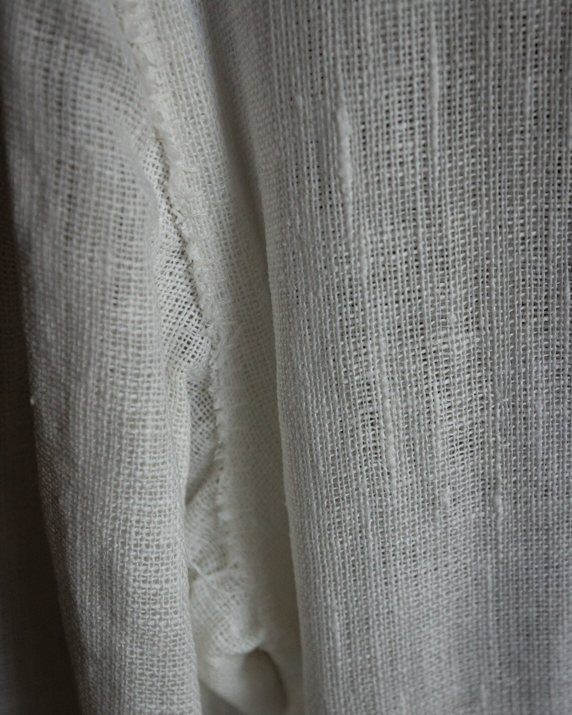 Long white sackcloth linen dress NOMAD with raw hems and side | Etsy