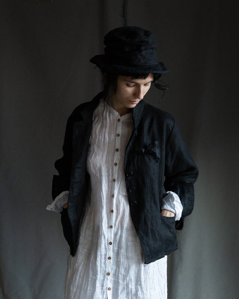 Black Linen Blazer POE. Linen Jacket Classical Antique - Etsy