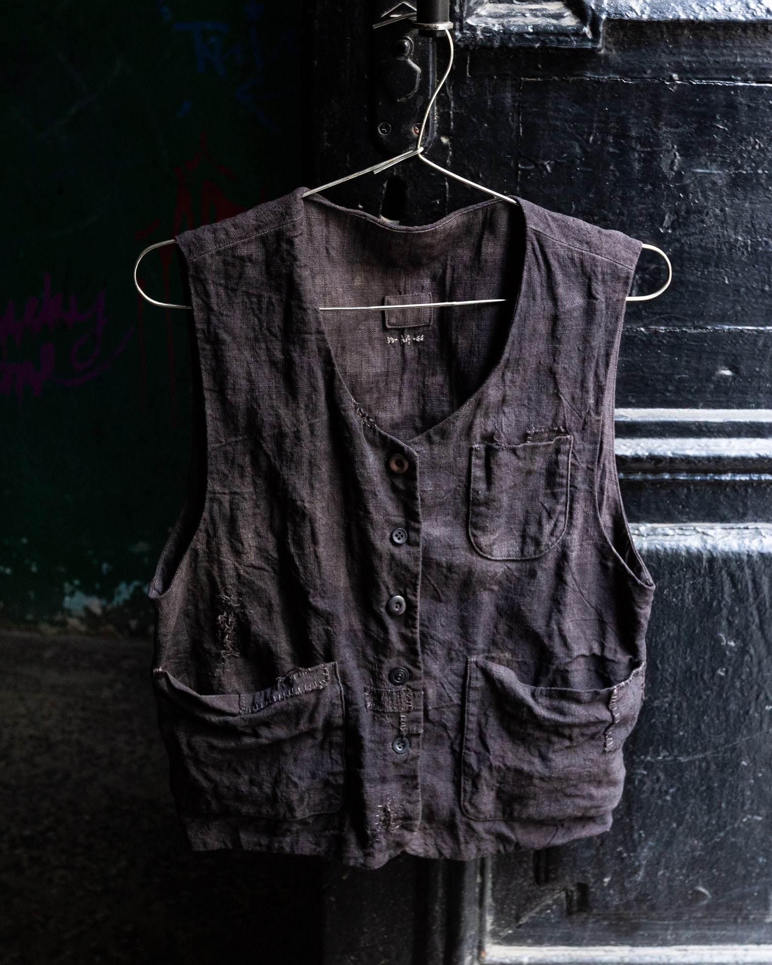 Men's Hand Dyed Linen Vest BORO. Dark Grey Linen Vest - Etsy