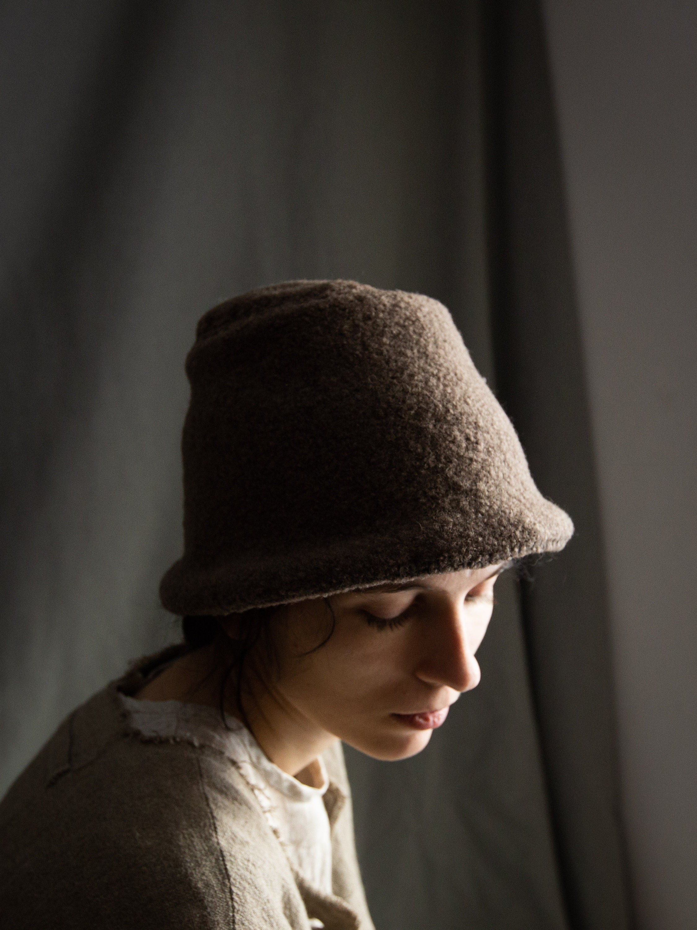 Woolen Brown Hat CLAY. Natural Wool Hat Winter Cap Hand | Etsy