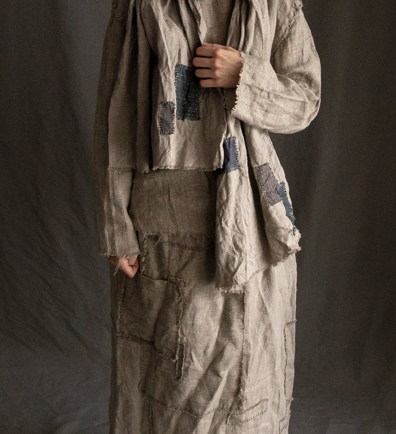 Heavy Linen Patched Scarf INSPIRATION. Linen Shawl Patchwork | Etsy