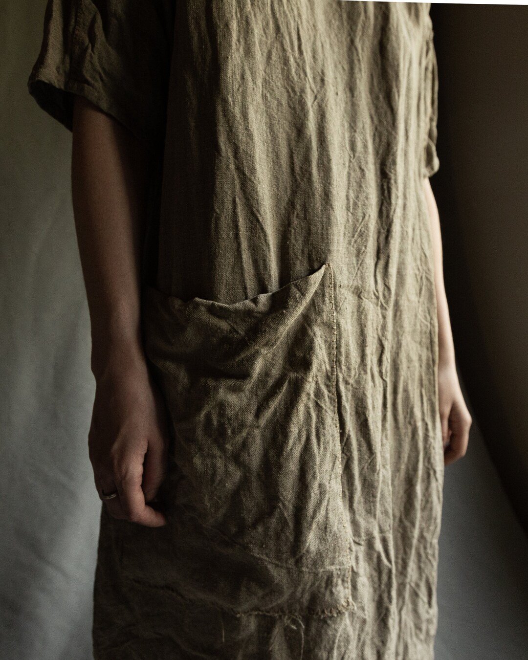 Undyed Papyrus Linen Dress INK With Raw Hems and Large Pocket. - Etsy