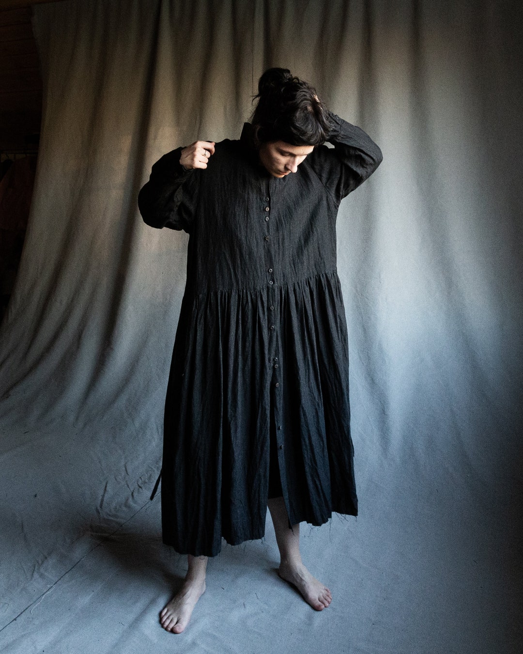 Black Linen Dress INSOMNIA. Linen Womens Clothing Duster Vintage Shirt ...