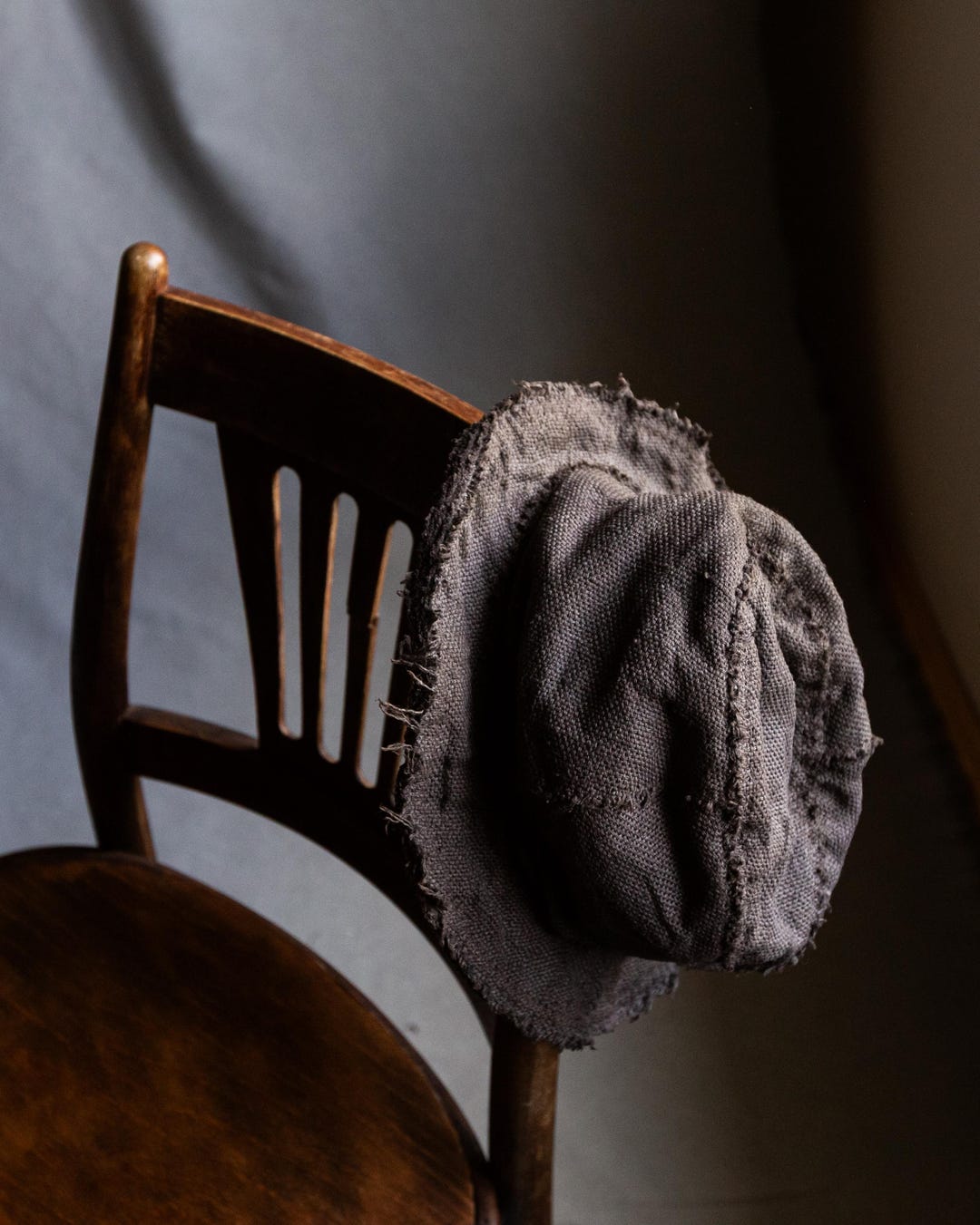 Dark Grey Summer Sackcloth Hat SHADOW. Rustic Peasant Bohemian Gypsy ...