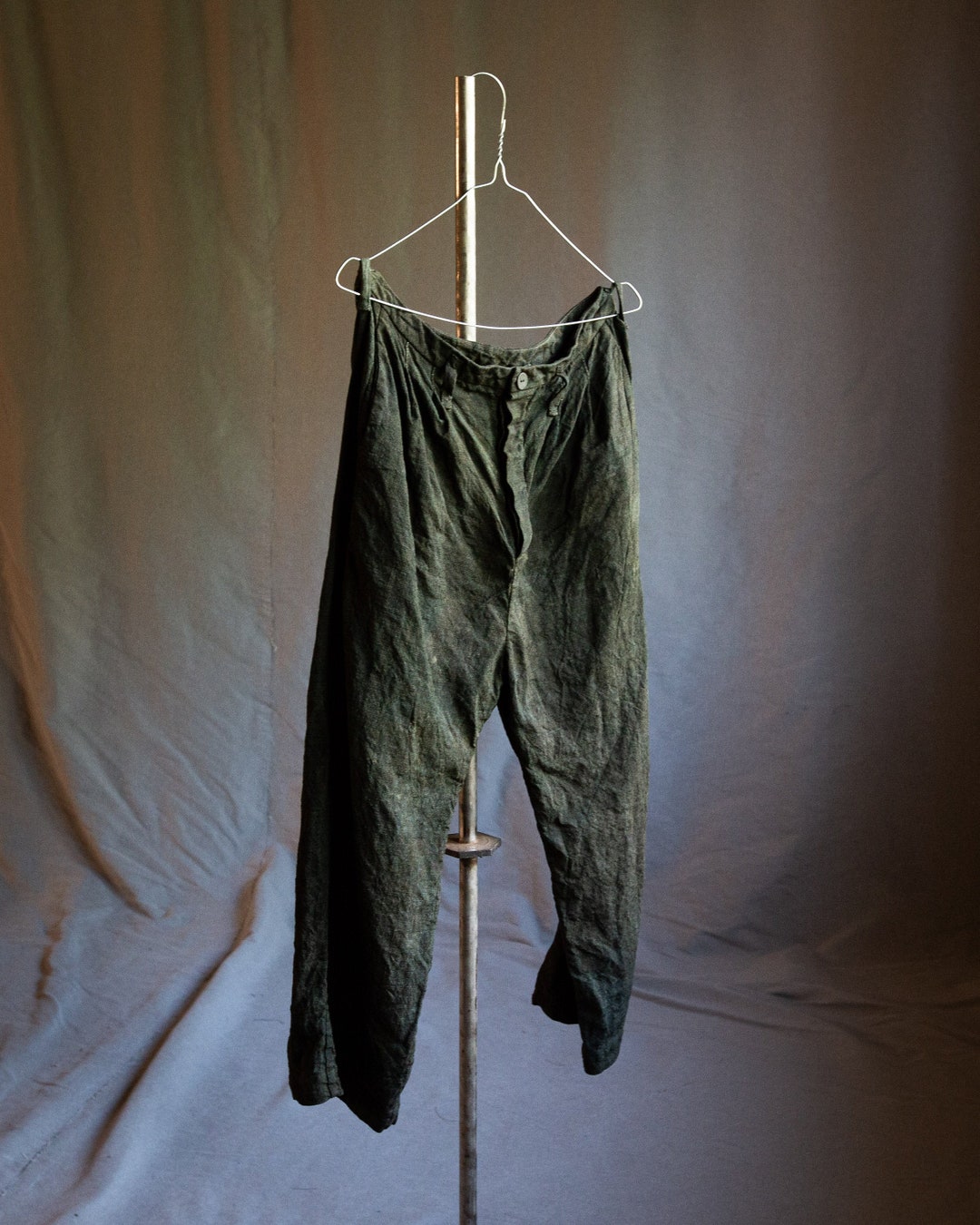 Dark Green Linen Pants HEMINGWAY. Naturally Dyed Buttoned Trousers ...