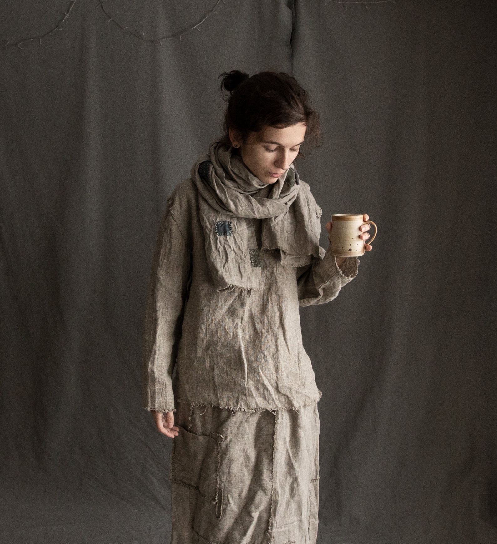 Heavy Linen Patched Scarf INSPIRATION. Linen Shawl Patchwork | Etsy