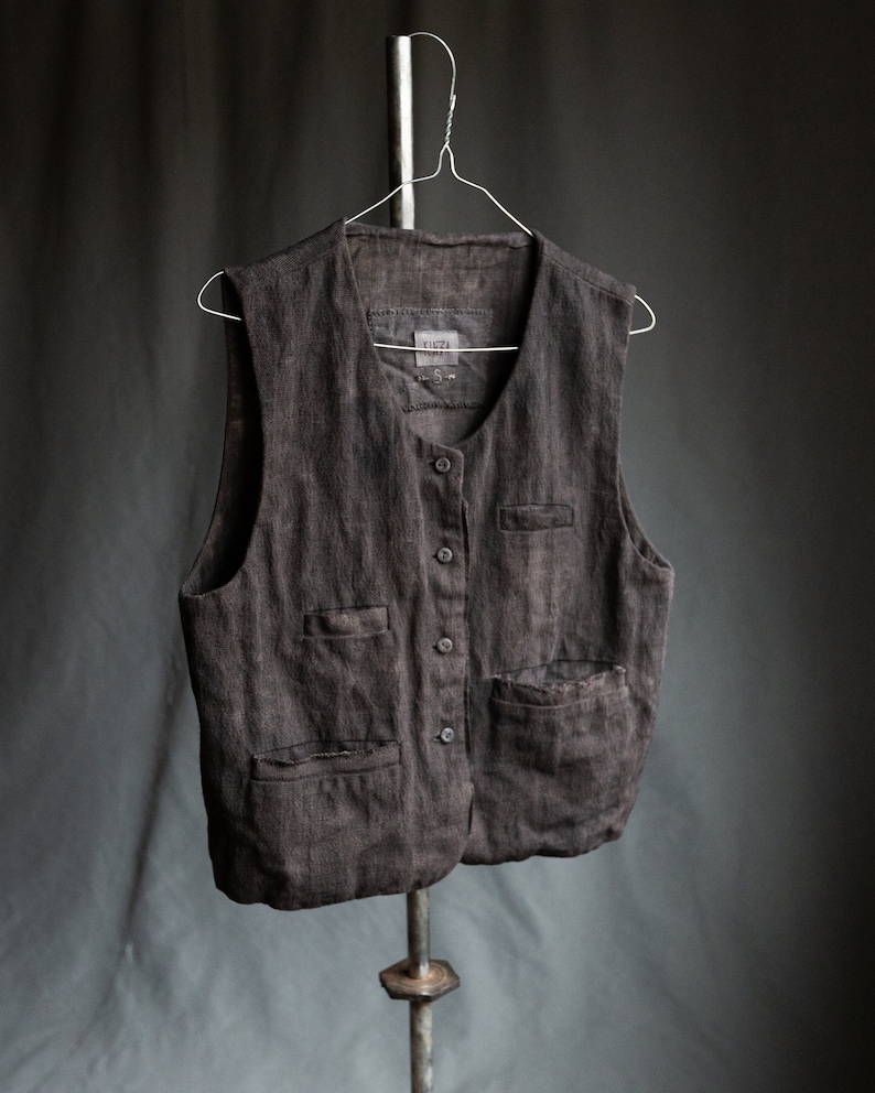 Men's Vest DROHOBYCH, Dark Grey Naturally Dyed Textured Cotton - Etsy