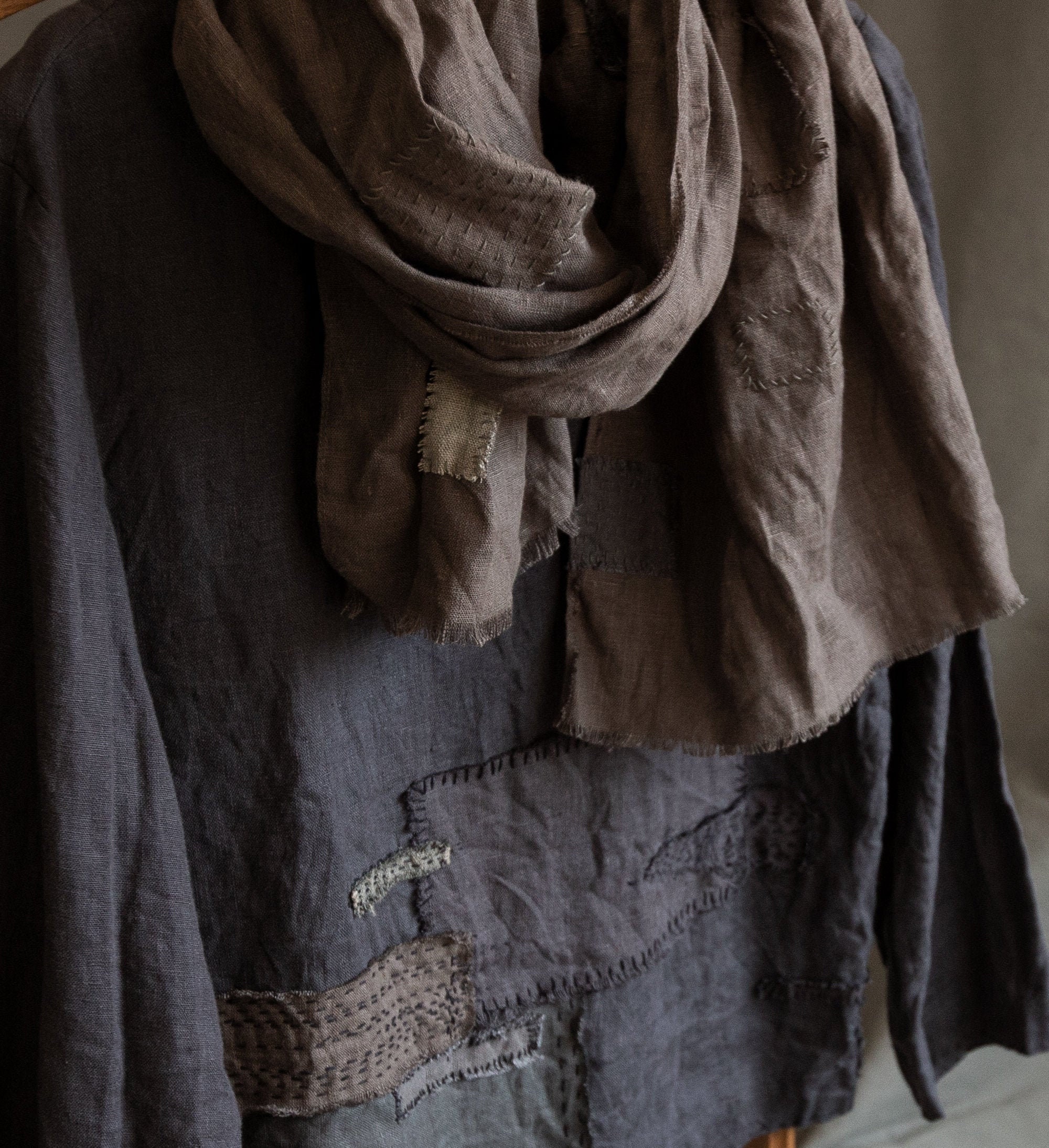Brown Linen Patched Scarf INSPIRATION - Etsy